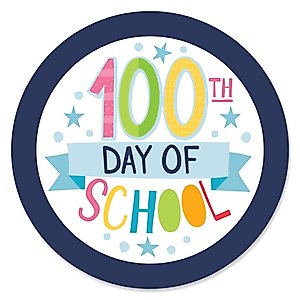 Big Dot of Happiness Happy 100th Day of School - 100 Days Party Circle Sticker Labels - 24 Count
