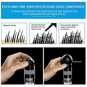 Hair Building Fibers for Thinning Hair with Spray Applicator Pump Nozzle - Natural & Undetectable,Instantly Thicker Fuller Hair Conceals Hair Loss 30 Sec,4 Shades for Men & Women,27.5g (Black)
