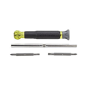 Klein Tools 32581 4-in-1 Electronics Screwdriver Set with Precision Machines Bits: 2 Slotted, 2 Phillips, and Cushion Grip Handles, 4-Piece