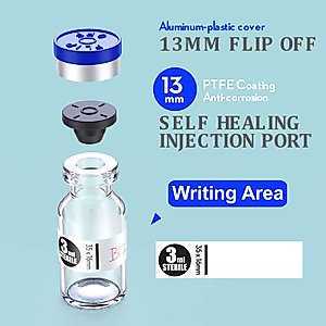 Ks-Tek Sterile Empty Vials with Self Healing Injection Port,with Flip Off Aluminum Cap,Sterile Package (3ml,10)