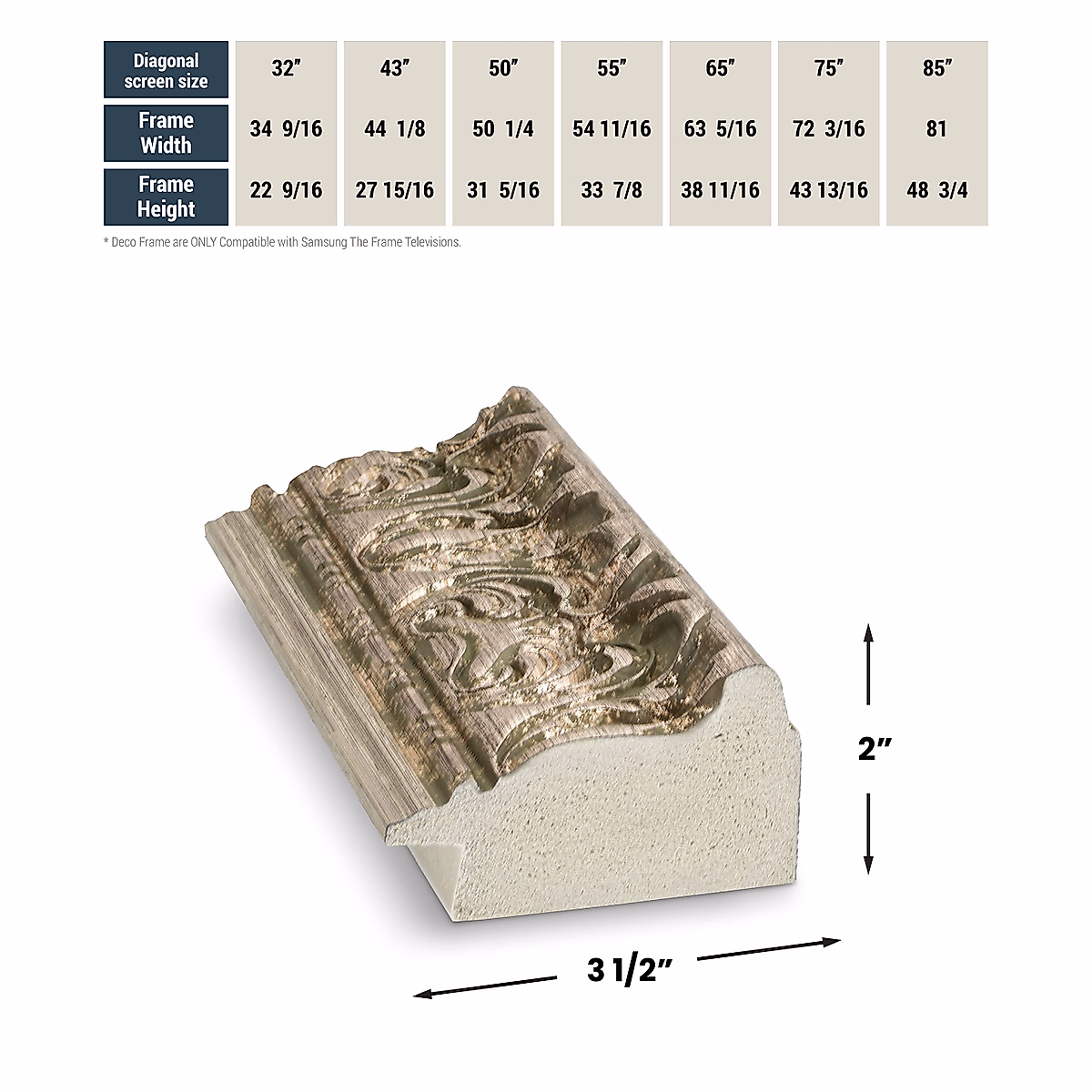 Frame My TV Deco TV Frames - Tuscan Silver Smart Frame Compatible ONLY with Samsung The Frame TV (43", Fits 2021-2024 Frame TV)
