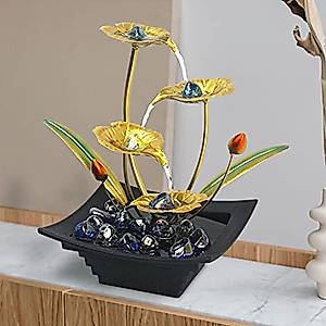 Indoor Water Fountain - 4 Tier Lotus Leaf Tabletop Fountain, Relaxation Min Waterfall for Room Decoration