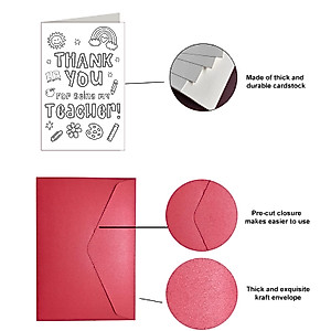 Teacher Thank You Card with Envelope, Teacher Appreciation Gift, Kids Fill in Blanks Coloring Page, Teacher Card from School Kids