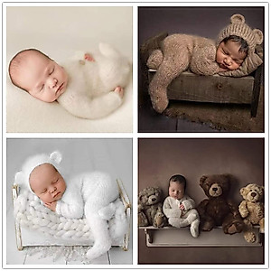 Vemonllas Newborn Photography Props Boys Girls Outfits Mohair Bear Hat Bonnet & Footed Romper Bodysuit Photoshoot Costume Set (Camel)