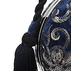 Fawzia Velvet Sequin Embroidery Wedding Clutch Evening Bags-Navy Blue