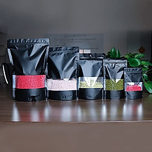 100 Pieces Resealable Stand Up zipper lock bag, Heat Seal Pouches Reusable Smell Proof Bag for Food Storage (BLACK,6x8.7 inch)