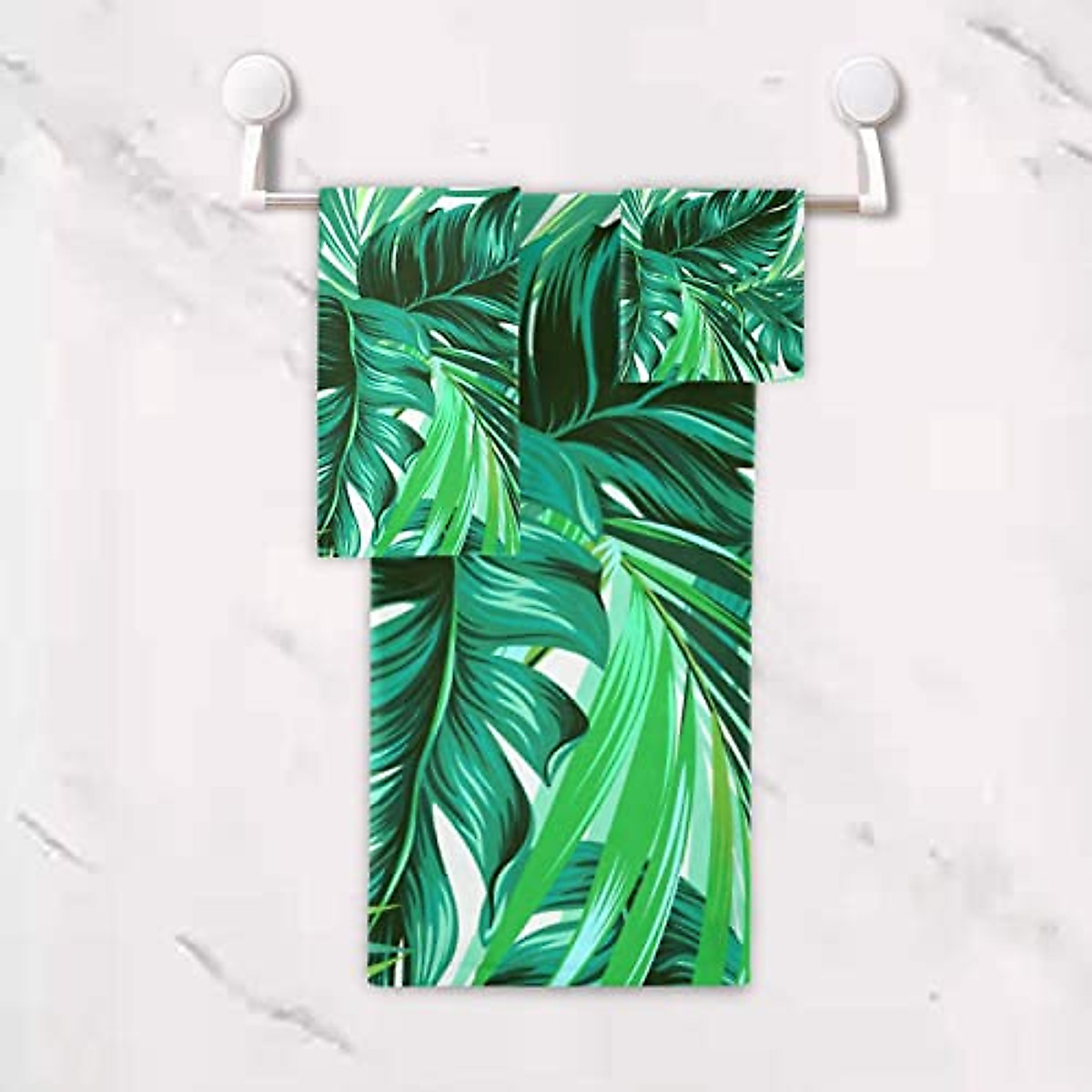 ALAZA Palm Leaf Tropical Plant Green Leaf Towel Bathroom Sets 3 Piece Bath Towel Sets1 Bath Towel 1 Hand Towel 1 Washcloth Soft Luxury Absorbent Decorative Towels for Beach Gym Spa