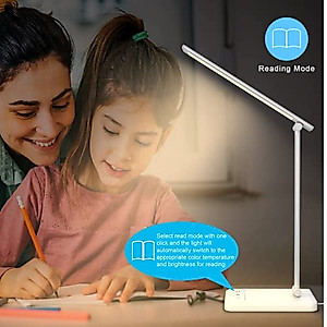 Aourow Desk Lamp LED Dimmable,Table Lamp with 5 Light Modes and 5 Brightness Levels for Home Office,Touch Desk Light with 45 Minute Timer for Bedside Reading,White(USB Charger NOT Included)
