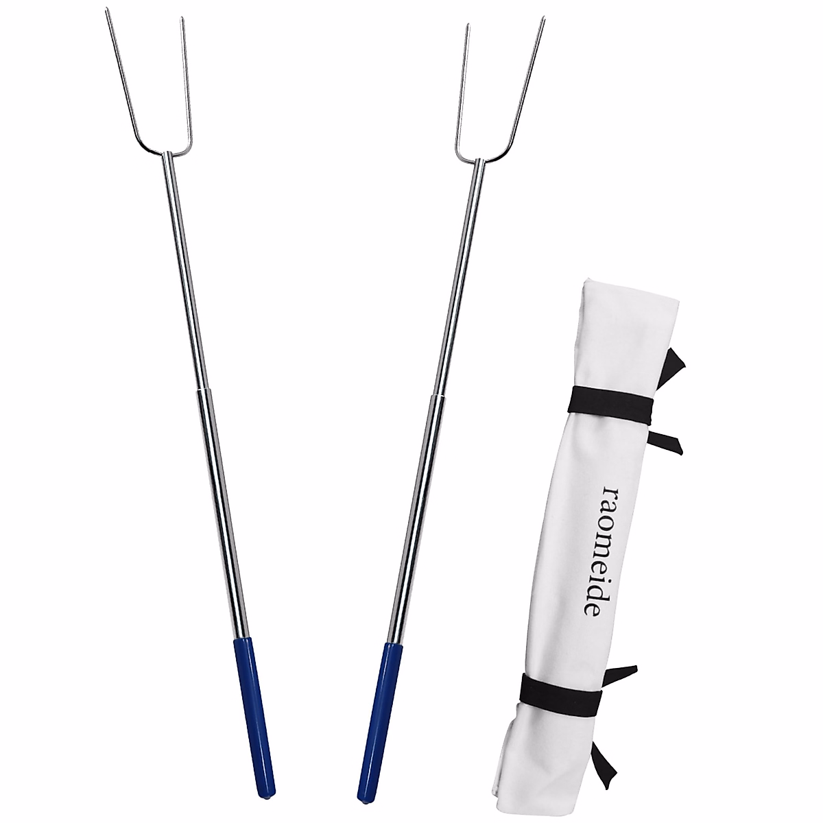 RAOMEIDE 32" Heavy Duty Hot Dog Sticks for Campfire, Marshmallow Roasting Sticks for Fire Pit, Smores Sticks for Fire Pit Long, Smores and Marshmallows Skewers 2 Pack