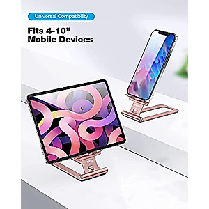MEISO Cell Phone Stand, Fully Foldable Phone Holder for Desk, Desktop Mobile Phone Cradle Dock Compatible with iPhone, Samsung Galaxy, iPad Mini, Tablets Up to 10” (Rose Gold)