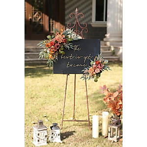 rongflower Artificial Wedding Arch Flowers Swag Set of 2 for DIY Fall Wedding Welcome Ceremony Sign Backdrop Sweetheart Table Chair Home Decoration(Orange)