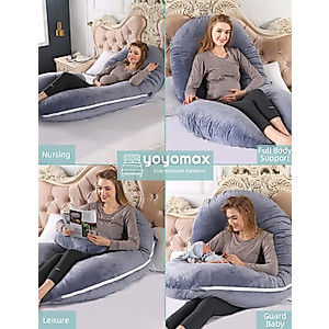 TINKLE WELL C-Shaped Pregnancy Pillows, Memory Foam Pregnancy Pillow Full Body Maternity Pillow with Removable Cover, 52 Inch Pregnancy Pillows for Sleeping (Grey)