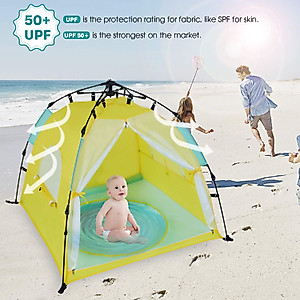 Bend River Automatic Instant Baby Tent with Pool, UPF 50+ Beach Sun Shelter, Portable Mosquito Net for Infant