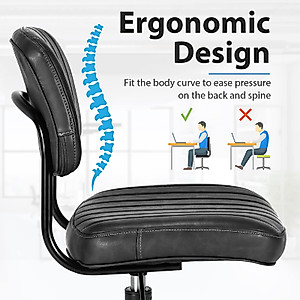 COSTWAY Armless Desk Chair with Wheels, PU Leather Computer Task Chair with Low Back Lumbar Support, Height Adjustable Rolling Home Office Chair for Kids Teens Adults, Black