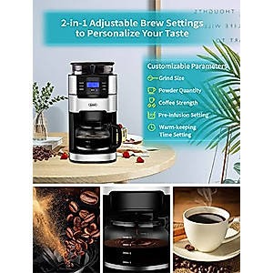 10-Cup Drip Coffee Maker, Grind and Brew Automatic Coffee Machine with Built-In Burr Coffee Grinder, Programmable Timer Mode and Keep Warm Plate, 1.5L Large Capacity Water Tank,900W, Black
