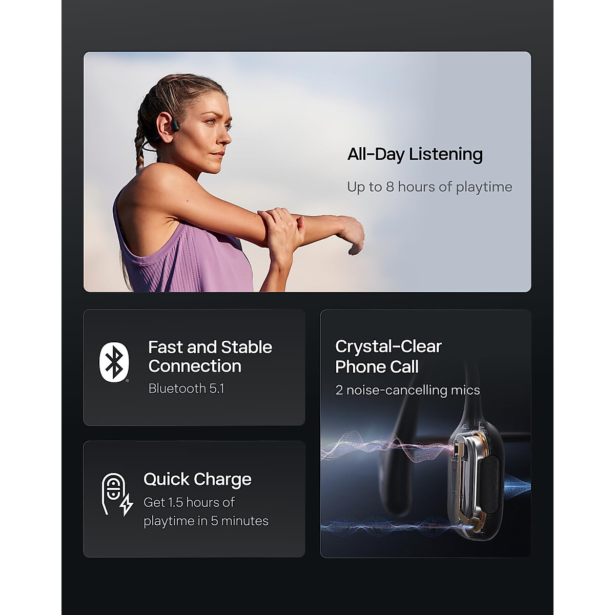 SHOKZ OpenRun Pro - Open-Ear Bluetooth Bone Conduction Sport Headphones - Sweat Resistant Wireless Earphones for Workouts and Running with Premium Deep Base - Built-in Mic, with Hair Band