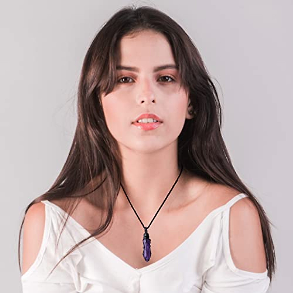 MAIBAOTA Men Women Necklaces Healing Crystal Point Pendant Necklace Adjustable Rope Natural Reiki Gemstone Necklace Jewelry (A-Amethyst)