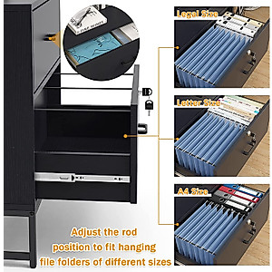 Jehiatek File Cabinets for Home Office with Lock 2 Drawer, Office Organization and Storage, Large Vertical Filing Cabinet with Bookshelf, Sturdy, Durable, Easy to Assemble and Clean (Black)