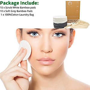 20 Packs Reusable Makeup Remover Pads - Organic Natural Bamboo and Bamboo Charcoal Set for Light and Heavy Makeup and Skin Care With Laundry Bag