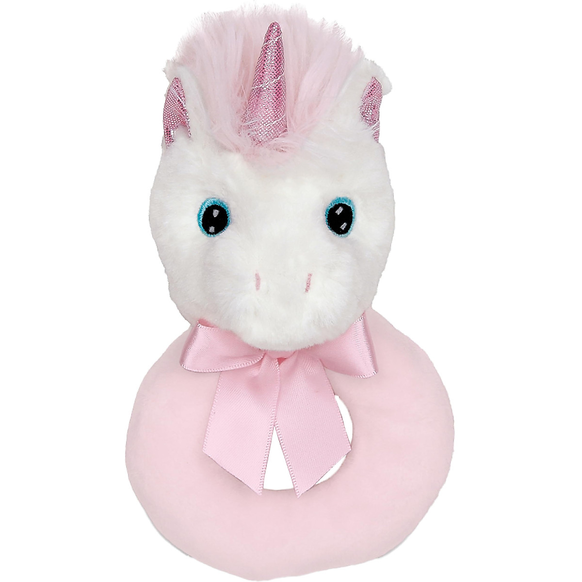 Bearington Baby Huggie Plush Stuffed Animal Pink Teddy Bear Soft Ring Rattle, 5.5"