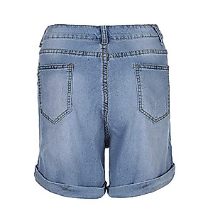 Fashion Wash Denim Shorts,THENLIAN New Women Summer Short Jeans Denim Pockets Wash Denim Shorts(L, Blue)