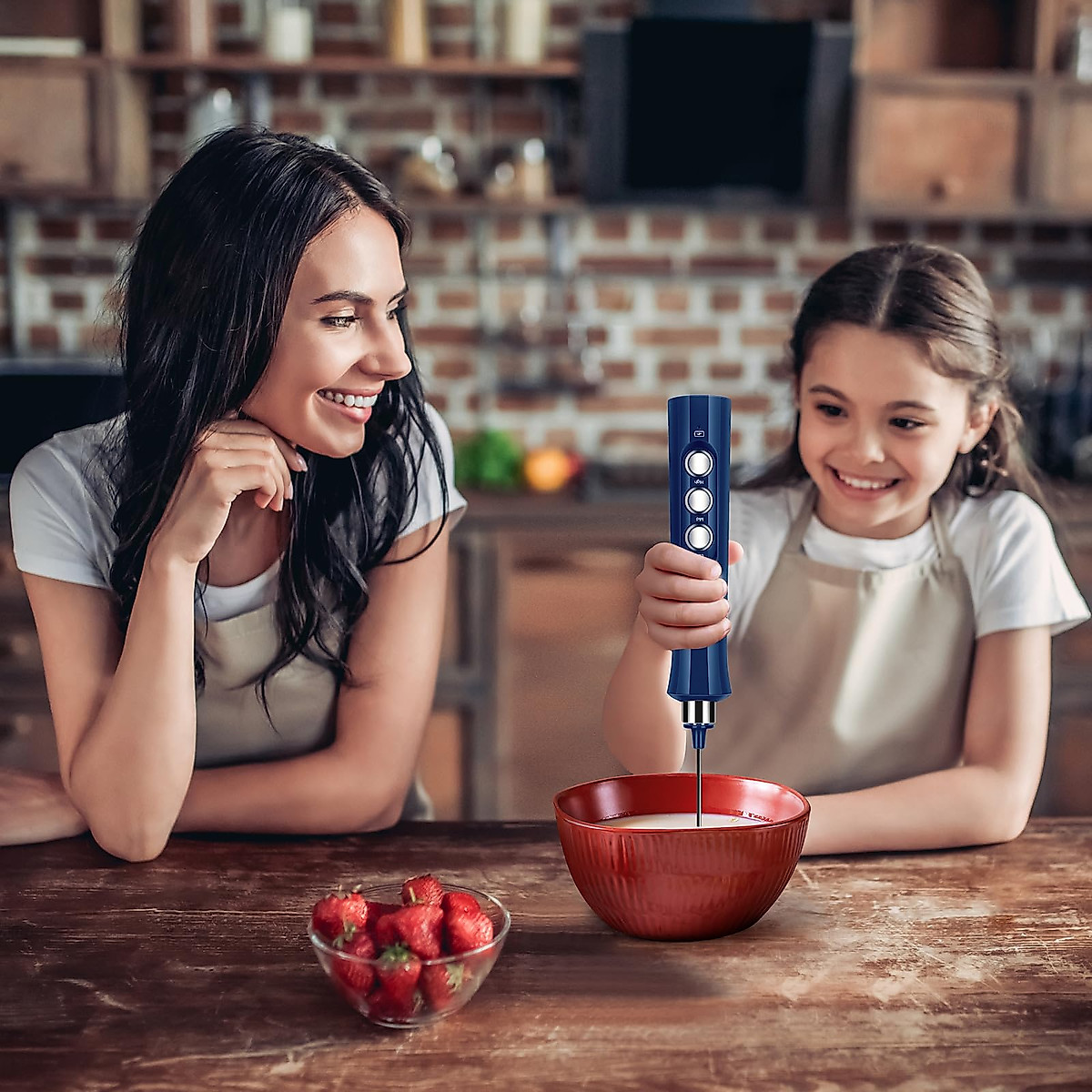 FoodVille MF02 Rechargeable Milk Frother Handheld Foam Maker with Stainless Whisk for Cappuccino, Latte, Bulletproof Coffee, Keto Diet, Protein Powder, Matcha (Classic Blue)