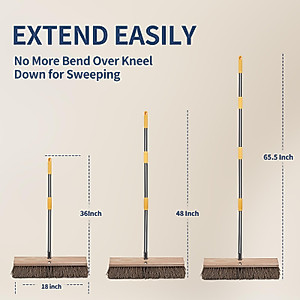 NICOFPHY 18" Push Broom Outdoor Heavy Duty - 65" Long Handle Large Wide Shop Broom, Commercial Stiff Palmyra Bristle Outside Broom Brush for Sweeping Concrete Floor, Garage, Patio, Shop, Yard, Lawn