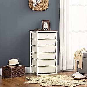 HOMCOM Dresser Storage Drawers with 6 Plastic Bins and Steel Frame, Crafting Bins for Living Room, Bedroom, White