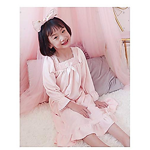 PUFSUNJJ Girls Princess Nightgown,Winter Long Sleeve Flannel Nightdress Pajamas Dress Kids 3-12 Years Lightpink