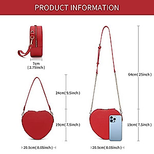 Cute Heart Purse for Women Girls Vegan Leather Crossbody Satchels Shoulder Handbag With Wrist Strap (Red)