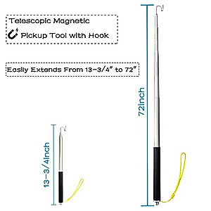 AHRYLXY Telescoping Pole with Hook Magnetic Pickup Grabber Tool, Telescopic Push Pull Rod Wire Grabber Tool Fish Stick, Telescopic Magnetic Pick-Up Tool