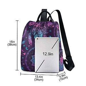 Boho Dreamcatcher Feathers Aztec Backpack Purse for Women Anti theft Back Pack with Adjustable Straps Shoulder Fashion Bag Travel Handbag Large