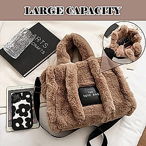 Zawasstu The Tote Bags for Women, Fluffy Tote Bags Top-Handle Crossbody Handbag Trendy Plush Tote Bag for Travel Work