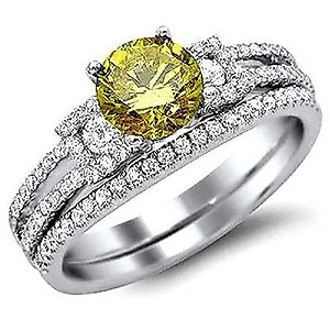 XAVIER SHINE 1.20 Ct Canary Yellow Diamond Engagement Wedding Ring Bridal Set 14K White Gold Finish Size 6.5