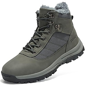 TSIODFO Snow Boots for Men Waterproof Winter Shoes The Cold Weather Insulated Fur Warm Outdoor Boots Grey Size 12