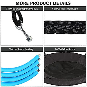 Display4top Spider Web Swing, 24" Kids Tree Swing Platform with 60" Detachable Nylon Ropes, Max 400 Lbs, Great for Park Backyard Playground Outdoor, Fun for Kids (Black)