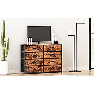 Furnulem 8 Drawer Dresser Wide 40'' Long, Storage Chest of Drawer for 50'' TV Stand and Tall Storage Shelf 4-Tier,Bookshelf Rack with 3 Fabric Storage Drawers