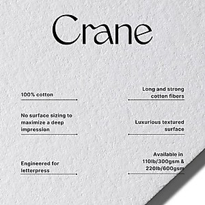 Crane's Lettra 100% Cotton Paper 600gsm/220lb, 100 Qty, 4.25x5.5 (A2), Fluorescent White
