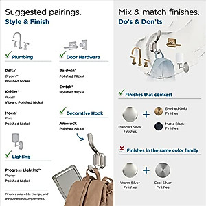 Amerock HBX36693PN | Granlyn Double Prong Decorative Wall Hook | Polished Nickel Hook for Coats, Hats, Backpacks, Bags | Hooks for Bathroom, Bedroom, Closet, Entryway, Laundry Room, Office