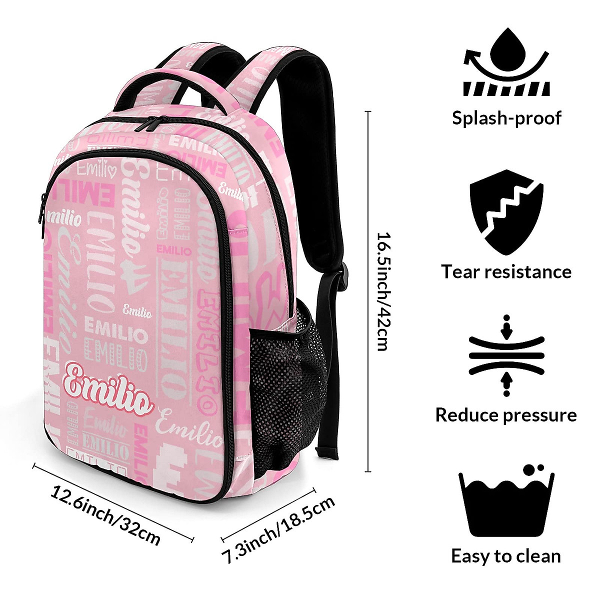 ZAACUSTOM Fashion Waterproof Personalized Book Bag with Name, Polyester Custom Bookbag Elementary School Backpack, Customize School Bag Back Pack for Girls Boys Kids with Adjustable Shoulder Straps