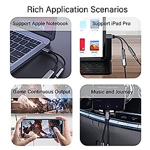 Type C to 3.5mm Headphone and Charger Adapter, 2 in 1 USB C to Aux Audio Jack Hi-Res DAC with PD 60W Fast Charging Dongle Cable Compatible with Pixel 4 3 XL, Galaxy S21 S20 S20+ Plus Note 20 (Black)