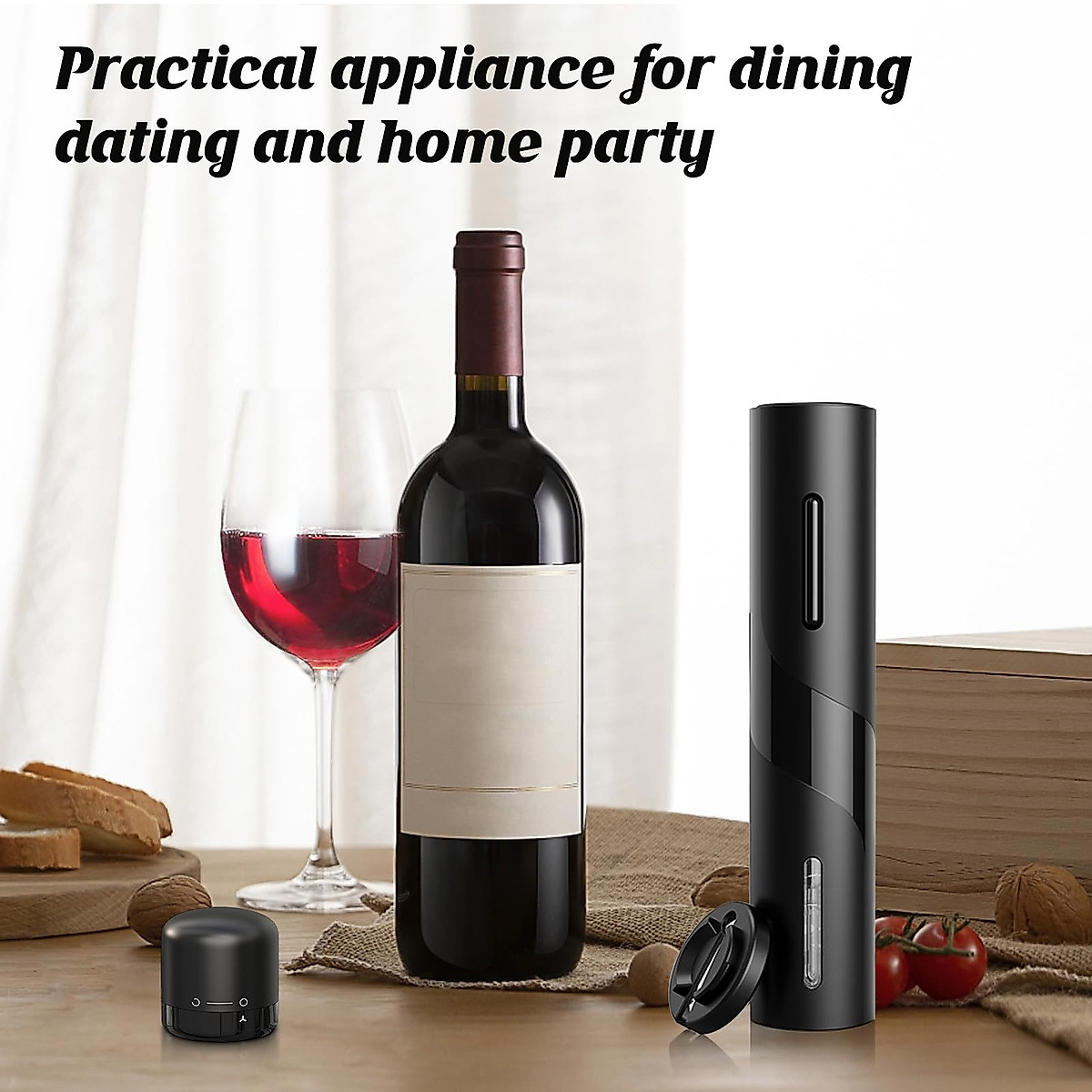 Saraudy Electric Wine Opener Set, Electric Wine Opener with Foil Cutter, and 2 Wine Stoppers, Battery Powered Wine Opener, Electric Corkscrew for Wine, Ideal Present for Party, Wine Lovers (Black)