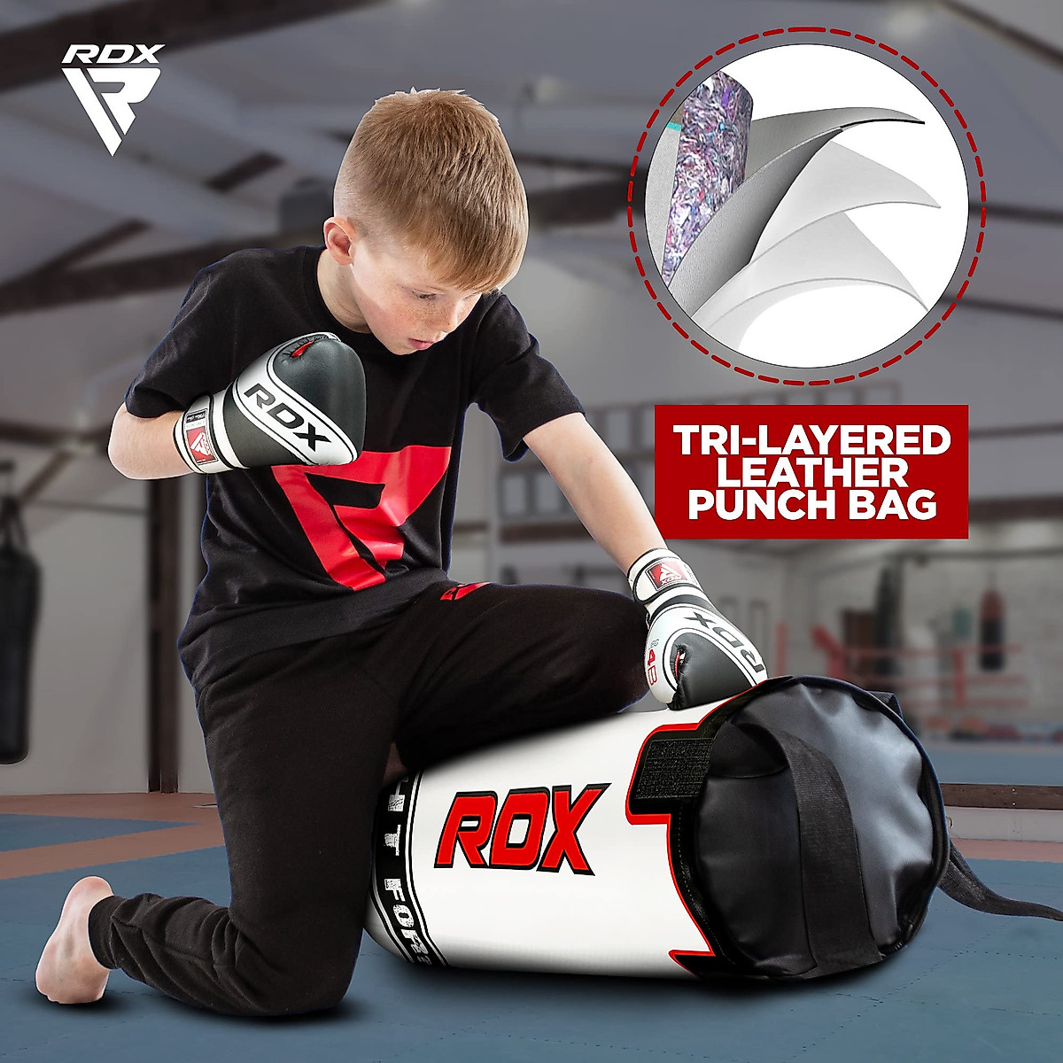 RDX Kids Punching Bag 2FT with Punch Gloves, Heavy Filled Boxing Set, Non Tear Maya Hide Leather Junior Hanging Bag, Kickboxing MMA Grappling Muay Thai Taekwondo Karate BJJ Workout Training