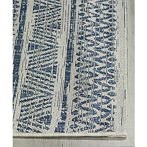 Fab Habitat Outdoor Rug - Waterproof Easy to Clean Stain Resistant - Patio Indoor Outdoor Porch Deck Balcony Entryway - Modern Abstract - Freeport - Blue - 5ft 2in x 7ft 6in