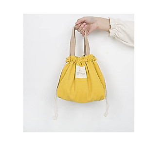 CHERSE Corduroy Lunch Bag for Women Lunch Box Aesthetic Lunch Bag Drawstring Cute Hand Bag Pastel Supplies (Drawstring Green)