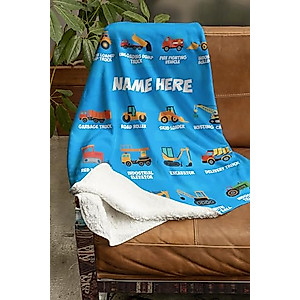 Personalized Corner Construction Custom Fleece Throw Blanket (50x60) for Kids, Youth, & Babies – Construction Pattern Blanket for Girls & Boys, Customizable Indoor & Outdoor Sherpa Blankets
