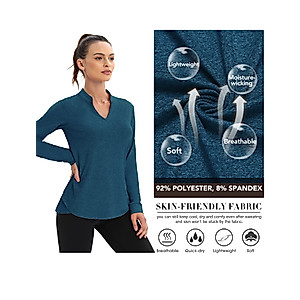 COOrun Long Sleeve Workout Shirts for Women Yoga Athletic Casual Tops Gym Running Breathable Shirt Quick Dry Navy Blue Large