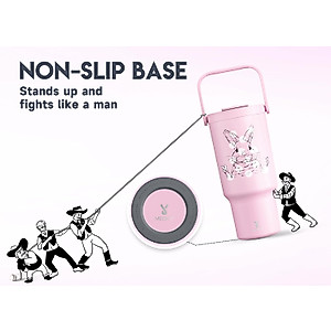 Meoky 32 oz Tumbler with Handle, Tumbler with Lid and Straw, Stainless Steel Travel Mug, 100% Leak Proof, Keeps Cold for 24 Hours, Fits in Car Cup Holder (Bunny)