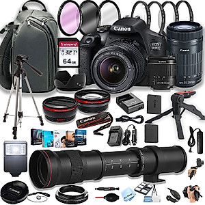 Canon EOS 2000D (Rebel T7) DSLR Camera w/EF-S 18-55mm F/3.5-5.6 Zoom Lens + 55-250mm f/4-5.6 is STM Lens + 64GB Memory Cards, Professional Photo Bundle (44pc Bundle)