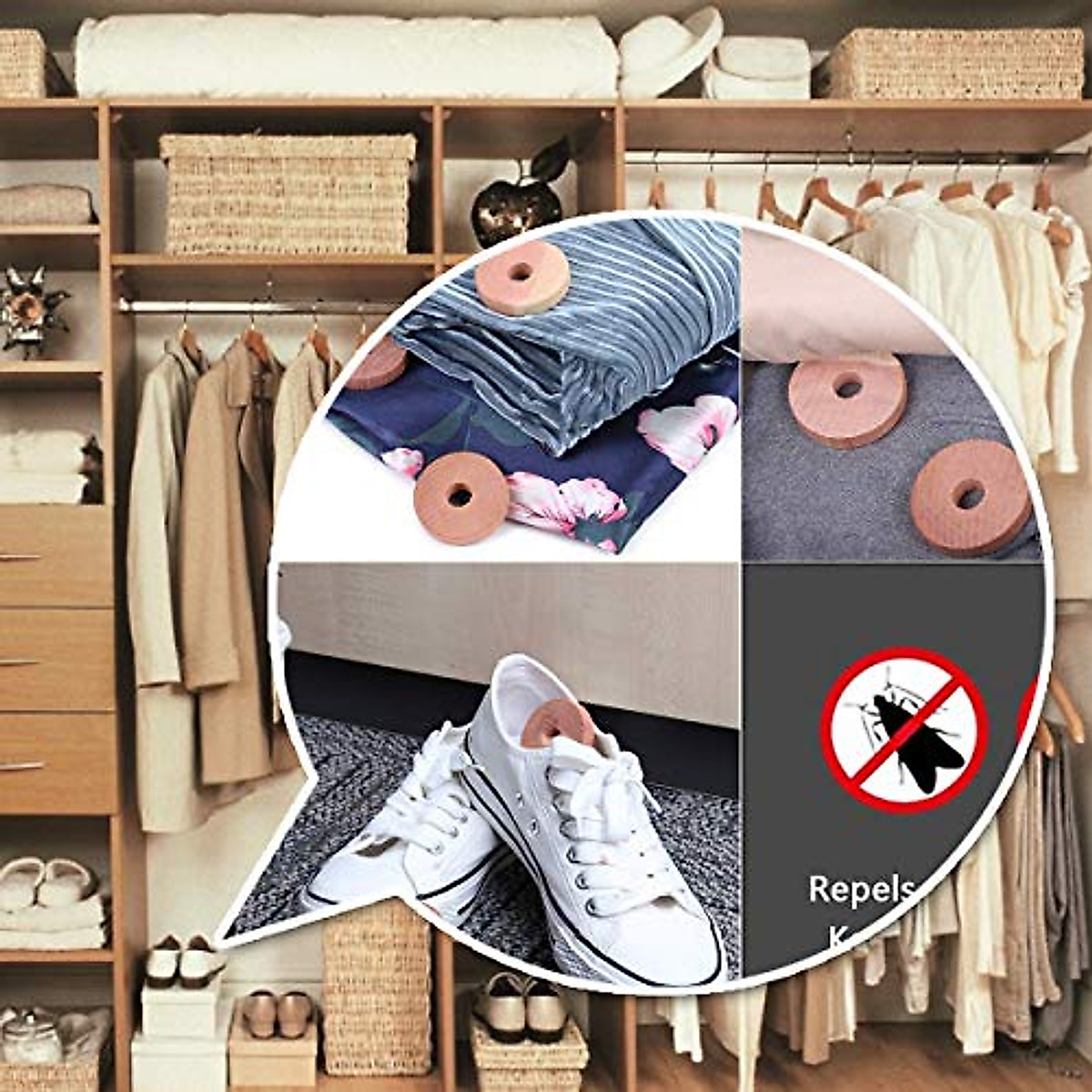 Omio Cedar Blocks for Clothes Storage - 54 Pcs 100% Aromatic Red Cedar Rings for Wardrobe Closets and Drawers, Cedar Wood Rings for Clothes Storage